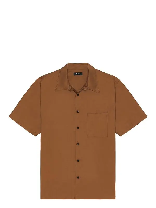 Theory Noll Short Sleeve Shirt In Brown - Deep Tobacco