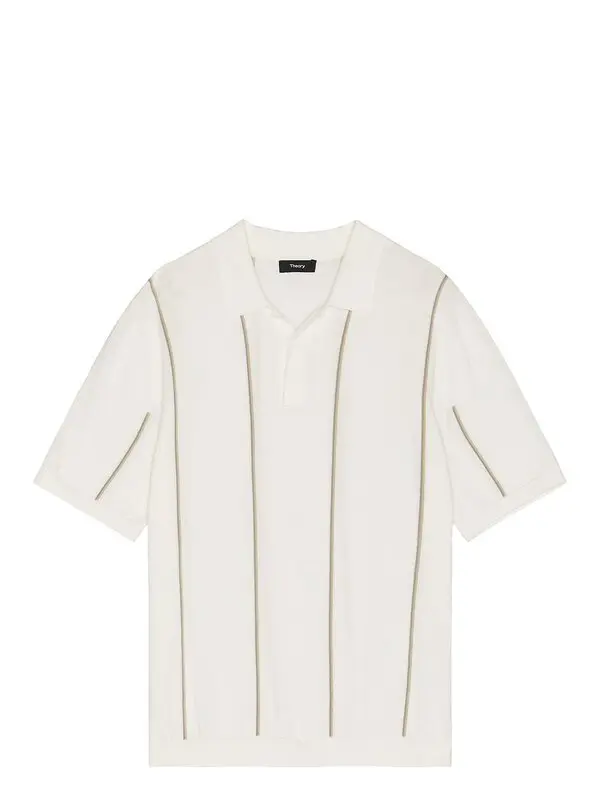 Theory Short Sleeve Stripe Polo In White - White Multi