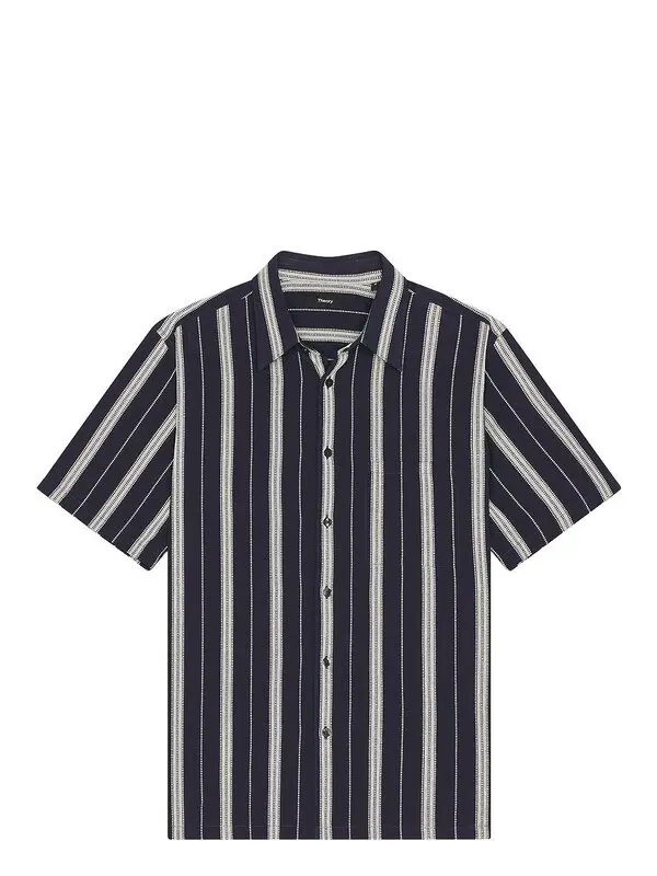 Theory Noll Short Sleeve Shirt In Blue - Baltic & White
