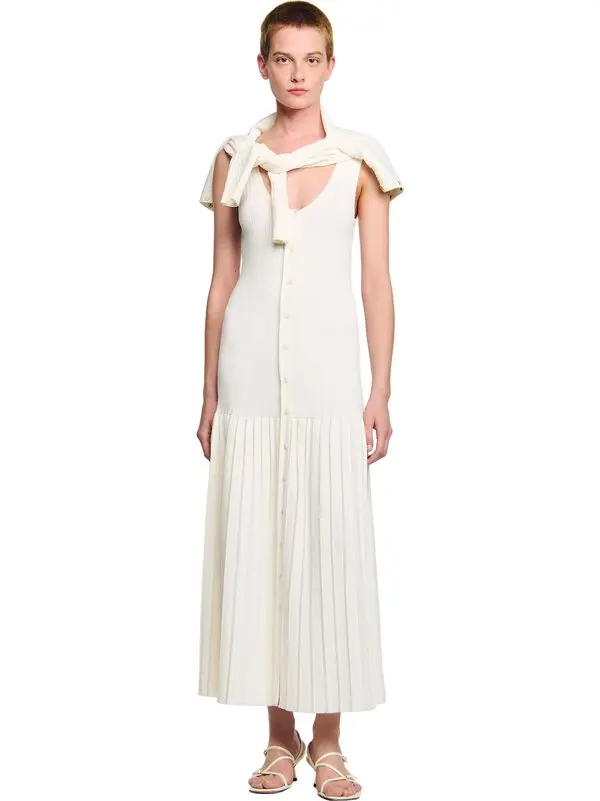 Sandro V-neck Knit Maxi Dress - Ecru