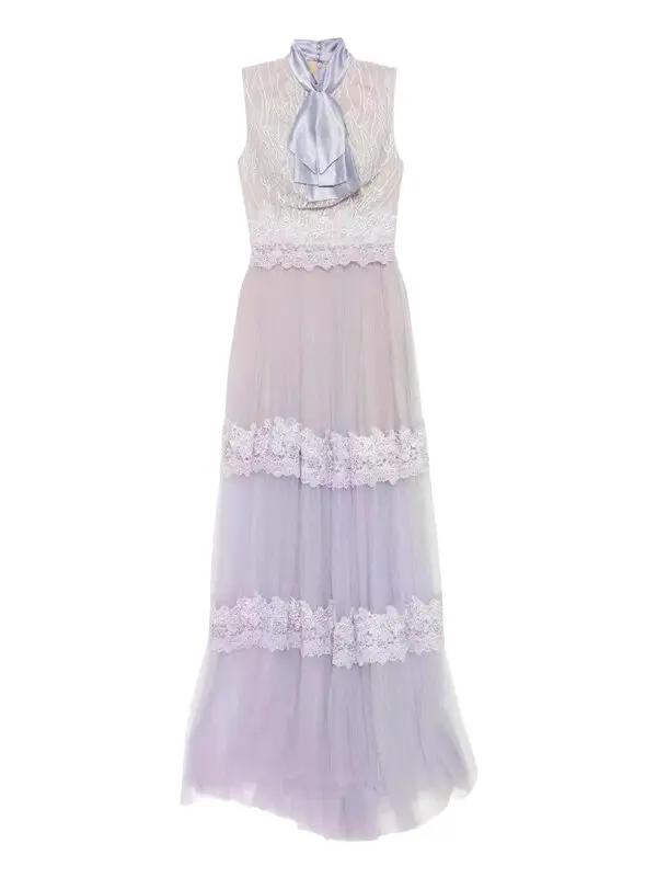 SAIID KOBEISY Lace Mock Neck Dress - Purple