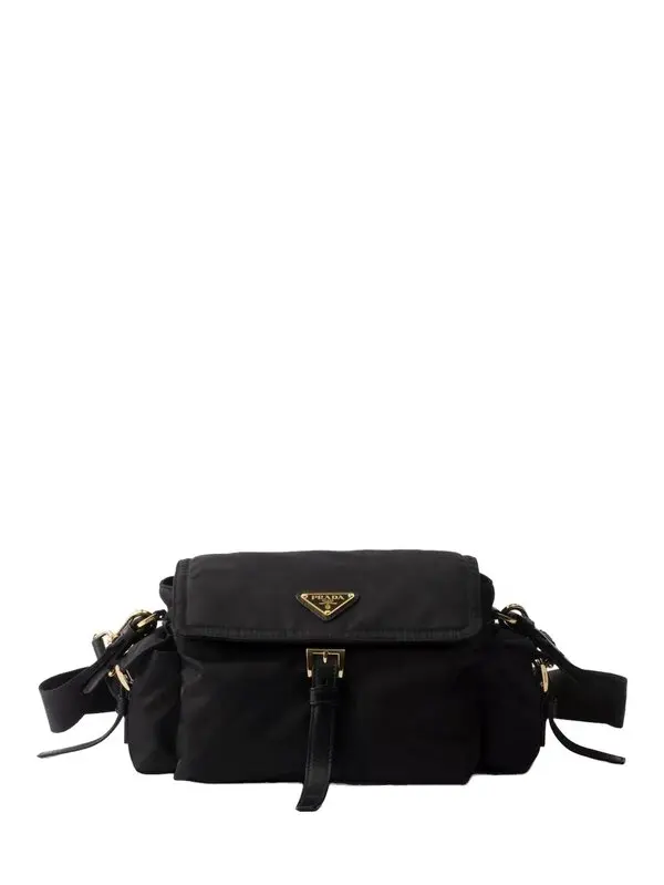 Prada Medium Re-nylon Shoulder Bag With Leather Details - Black