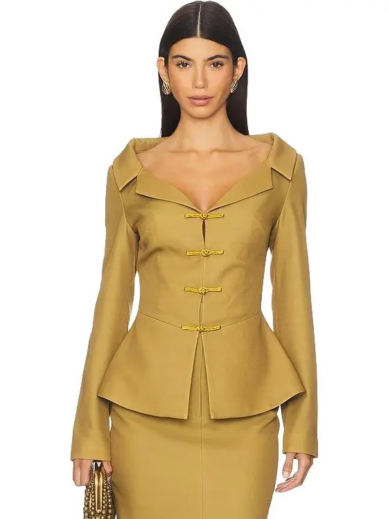 SAU LEE Nicola Crepe Top - Golden Olive