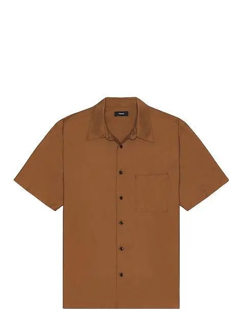 Theory Noll Short Sleeve Shirt In Brown - Deep Tobacco