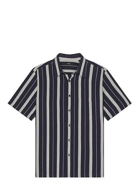 Theory Noll Short Sleeve Shirt In Blue - Baltic & White