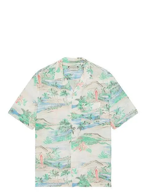 ALLSAINTS Biarritz Short Sleeve Shirt In Blue - Frosted White