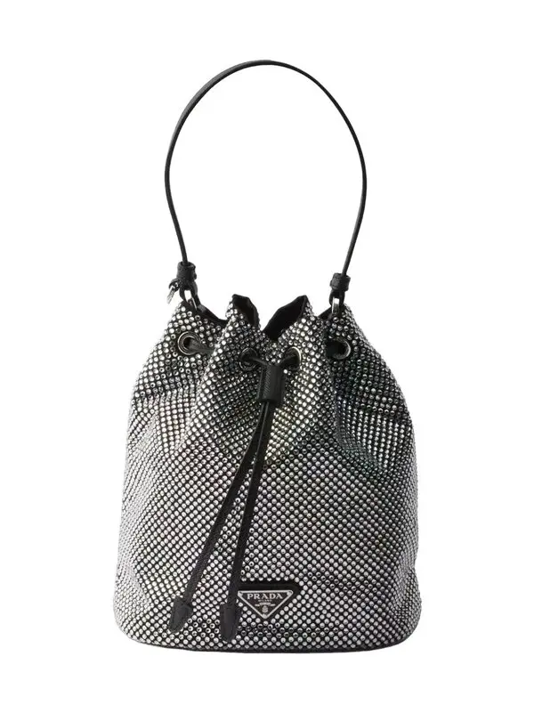 Prada Mini Crystal-embellished Bucket Bag - Black