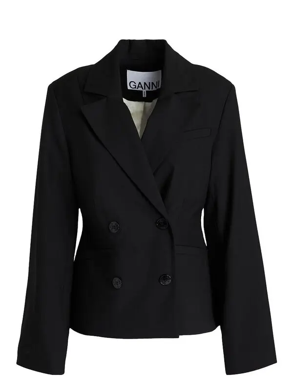 GANNI Double-breasted Woven Blazer - Black