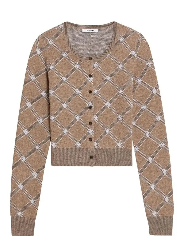 RE/DONE Jacquard-knit Cropped Cardigan - Camel