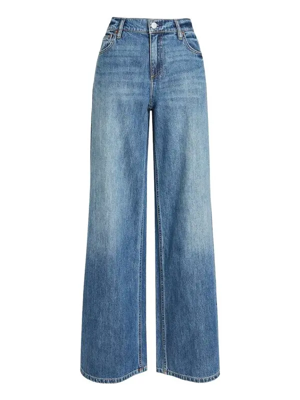 Alice + Olivia Harper Faded High-rise Wide-leg Jeans - Mid Denim
