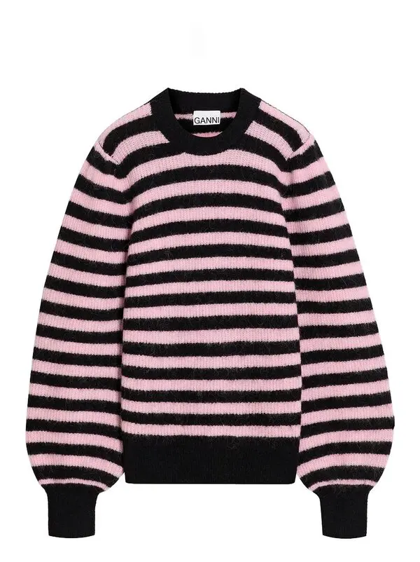 GANNI Striped Knitted Sweater - Black