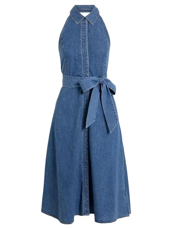 Alice + Olivia Chassidy Belted Halterneck Midi Dress - Blue