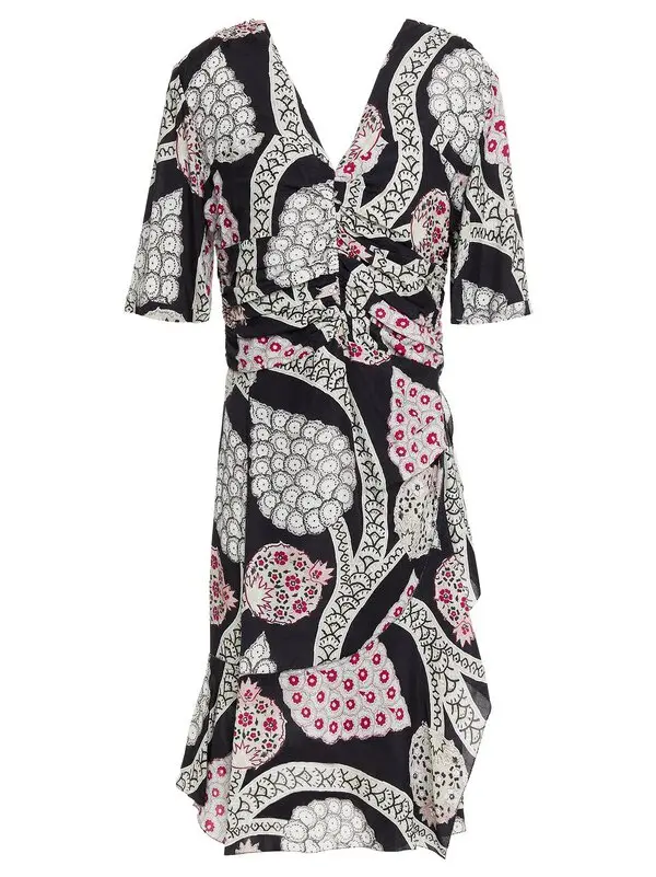 Isabel Marant Printed Crepe De Chine Dress With Ruffled Trims - Black
