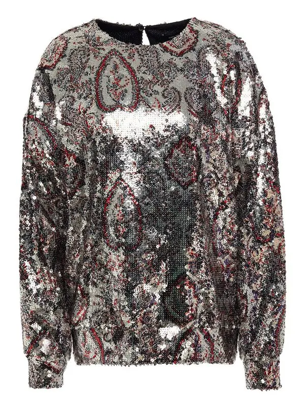 Isabel Marant Olivio Printed Sequined Tulle Top - Silver