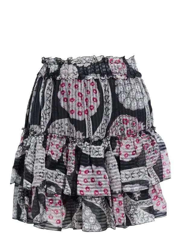 Isabel Marant Étoile Ruffled Printed Silk Jacquard Mini Skirt - Black