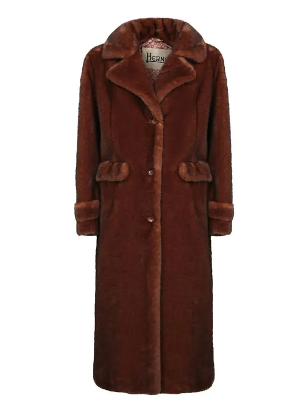 Herno Long Faux Fur Coat - Brown