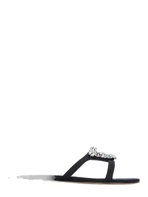 Manolo Blahnik Trinamu Crystal-embellished Satin Flat Sandals - Black