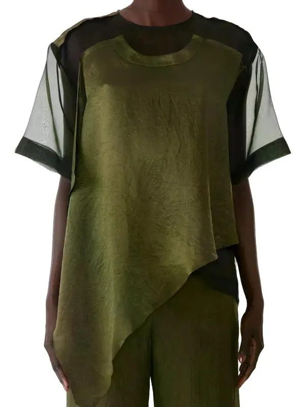 JASON WU Asymmetric-hem Crinkled T-shirt - Green