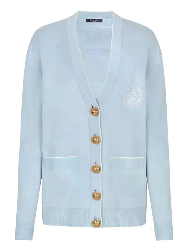 Balmain Emblem-detail Buttoned Cardigan - Blue