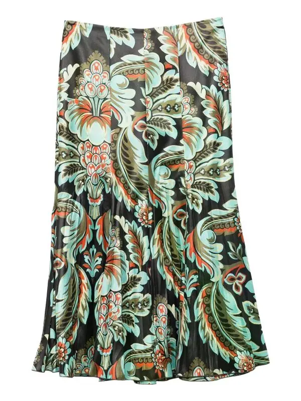 Etro Pleated Floral-print Skirt - Black