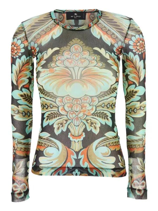 Etro Paisley-print Mesh Top - Black