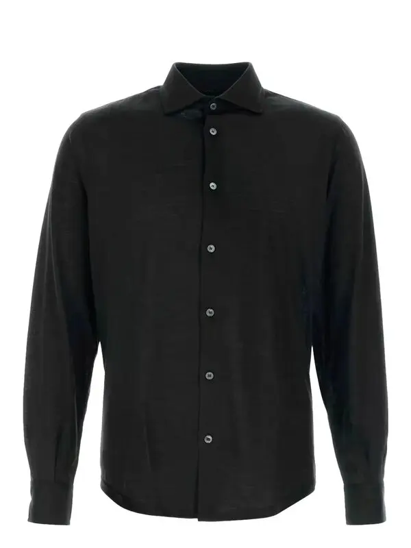 Fedeli Wool Long-sleeve Shirt - Black