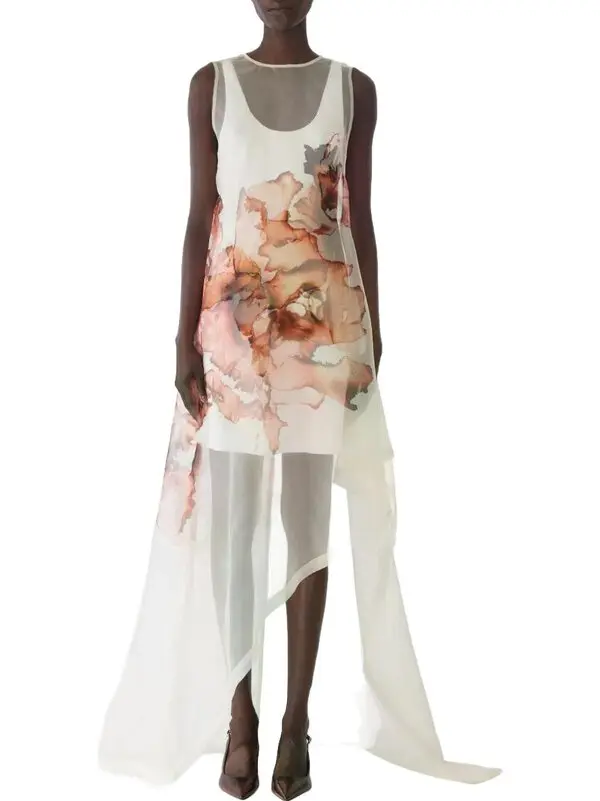 JASON WU Burnt Floral Organza Asymmetric Dress - White