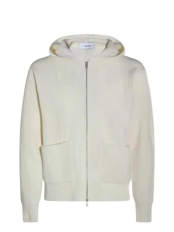 LARDINI Ribbed Zip-up Knitted Hoodie - Neutrals