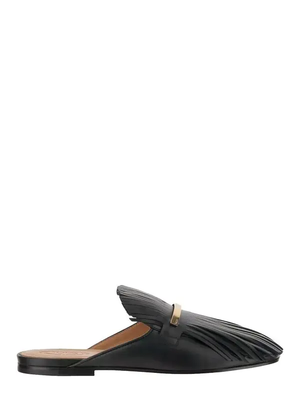 TOD'S Fringed Leather Mules - Black