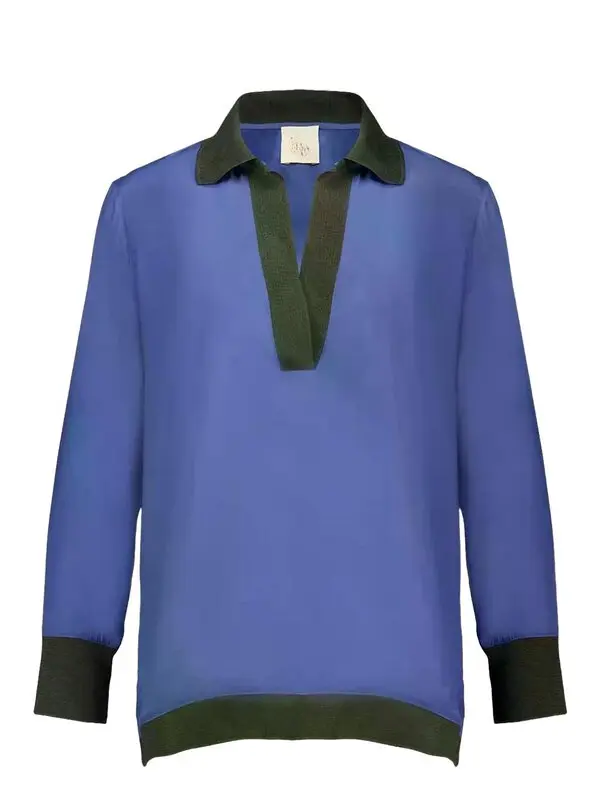 PAULA Contrasting-collar Blouse - Blue