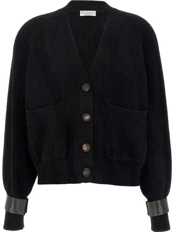 Brunello Cucinelli Ribbed Jewel-cuff Cardigan - Black