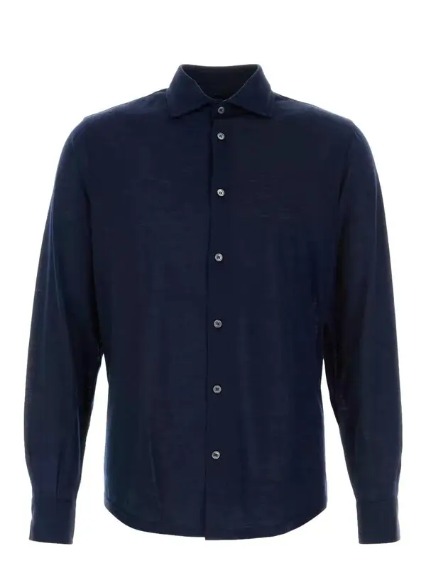 Fedeli Buttoned-front Wool Shirt - Blue