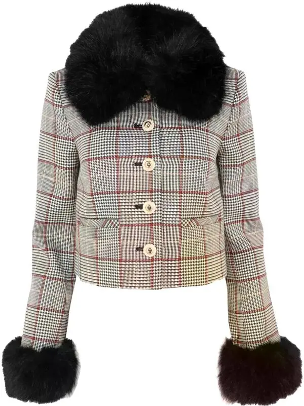 SELF-PORTRAIT Check Faux-fur Jacket - Brown