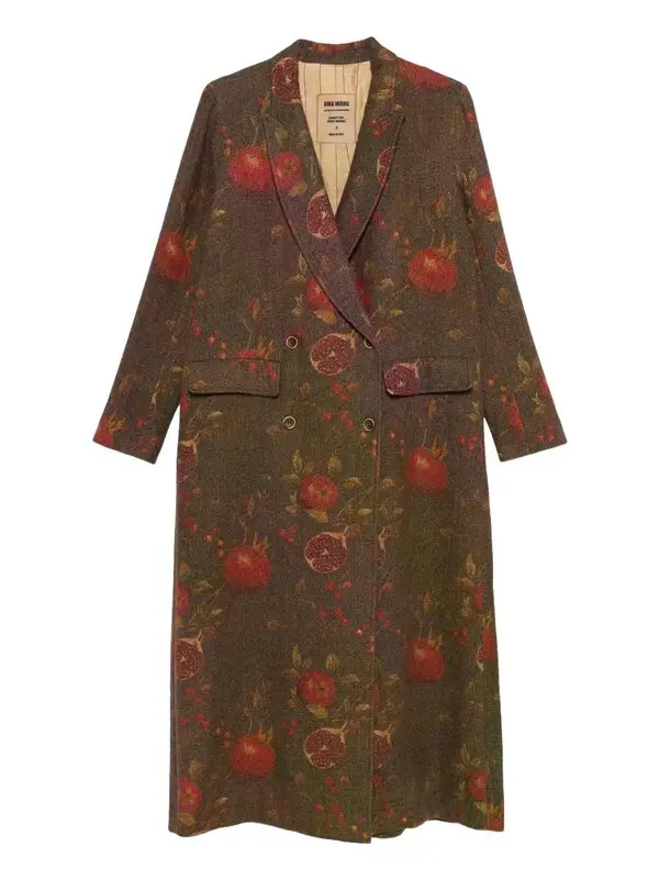 UMA WANG Pomegranate-print Double-breasted Coat - Brown