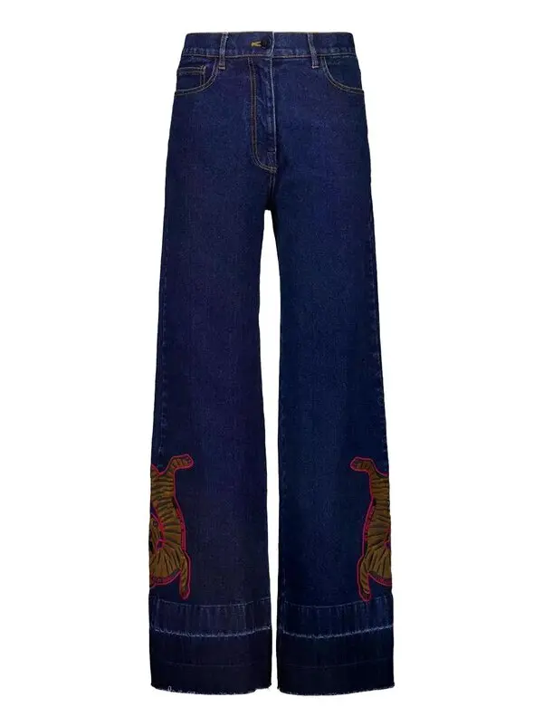 PAULA Embroidered Wide-leg Jeans - Blue
