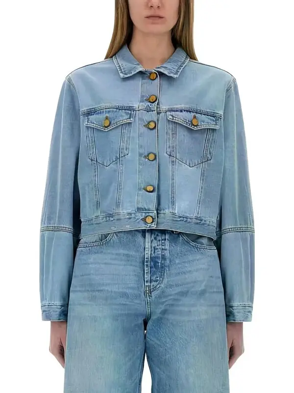 ALYSI Puffed-sleeve Denim Trucker Jacket - Blue
