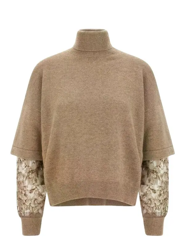 Brunello Cucinelli Sequin-embellished High-neck Sweater - Brown
