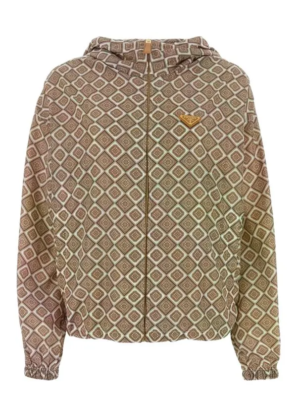 Prada Geometric-print Hooded Jacket - Neutrals