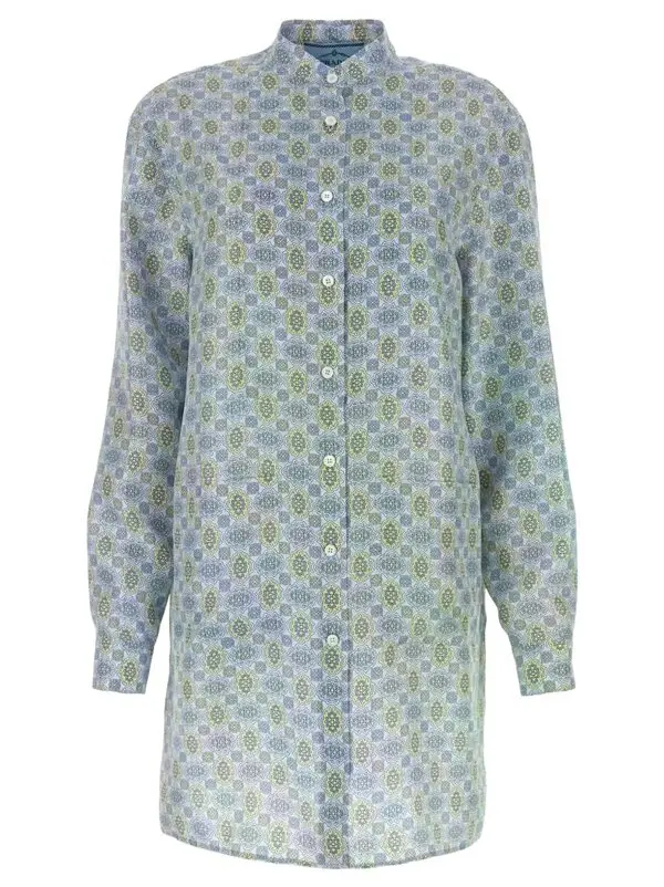 Prada Printed Silk Shirt Dress - Blue