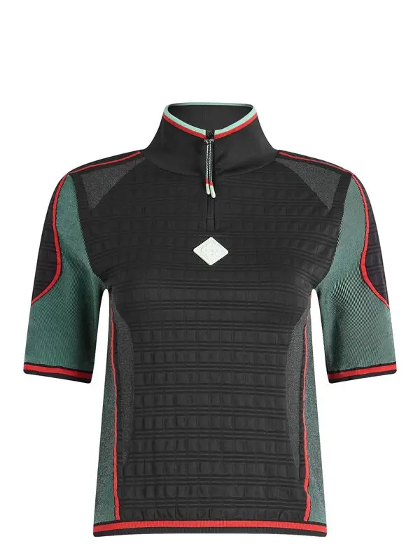 Casablanca Seamless Half Zip Top - Black/mint