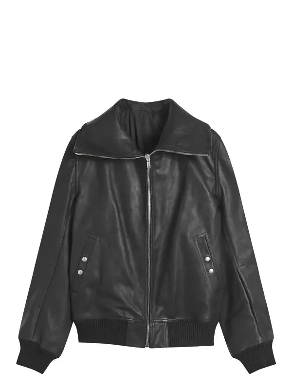 Rick Owens Blixa Dracucollar Leather Bomber Jacket - Black