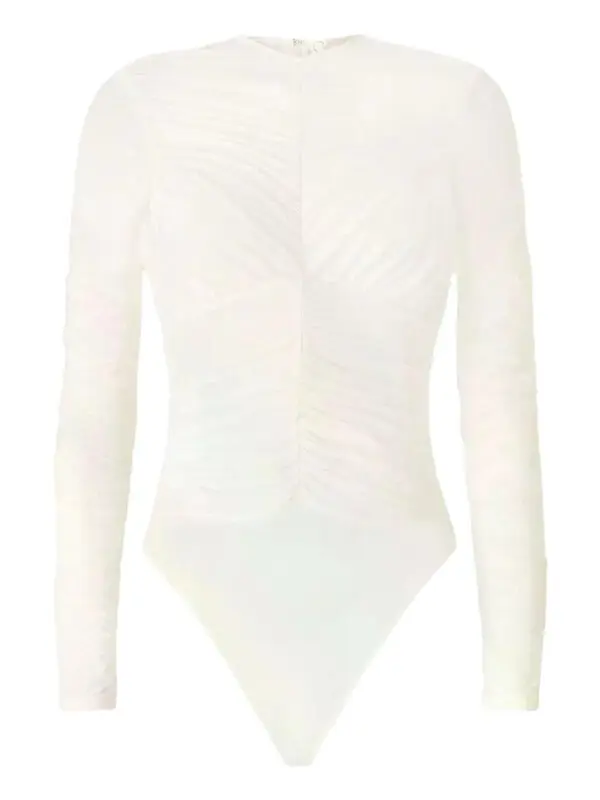 GENNY Ruched Long-sleeve Bodysuit - White