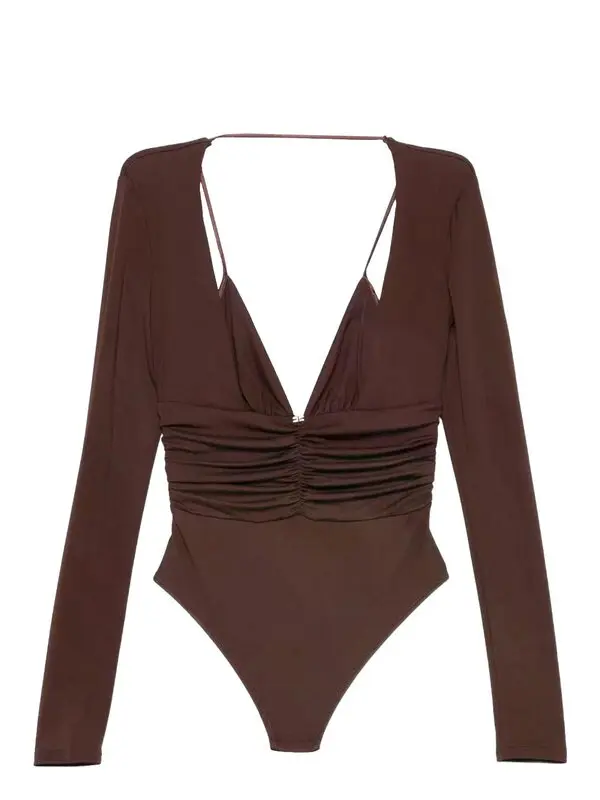 Elisabetta Franchi Long-sleeved Ruched Bodysuit - Brown