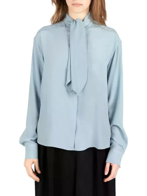 SOCIETE ANONYME Tie-neck Cotton Shirt - Blue