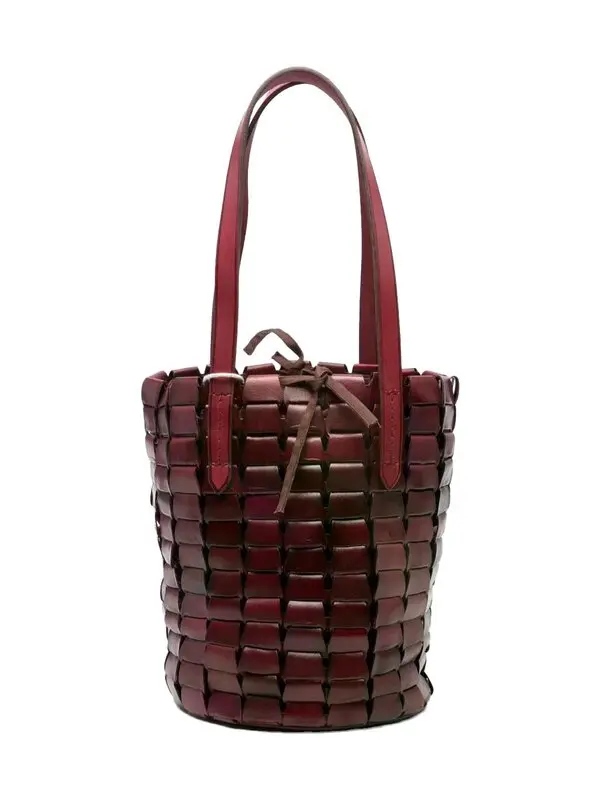 Dragon Diffusion Leather-woven Bucket Bag - Red