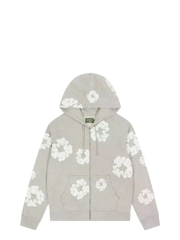 DENIM TEARS Wreath-print Zip-up Hoodie - Grey