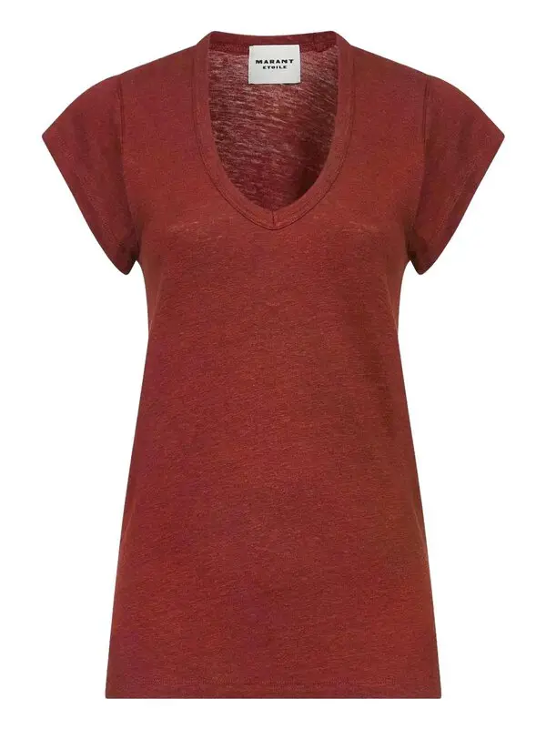 MARANT ETOILE Ribbed V-neck T-shirt - Red
