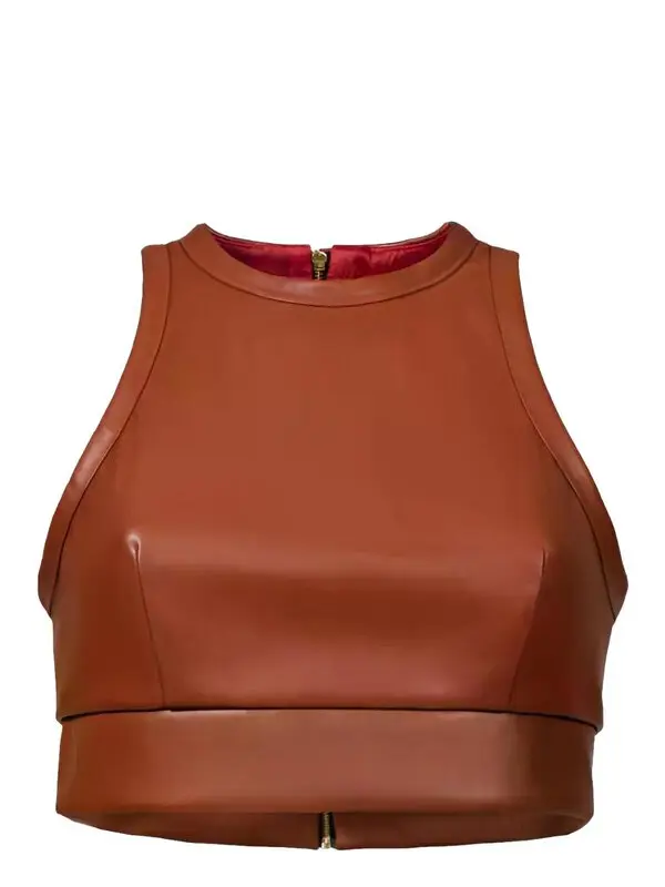 LIKA Faux-leather Halter Top - Brown
