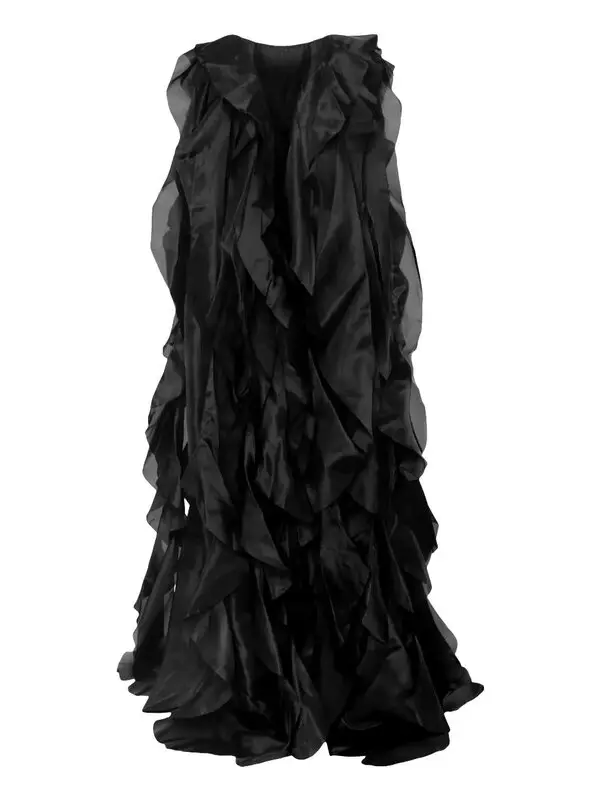 LIKA Ruffled Organza Cape - Black