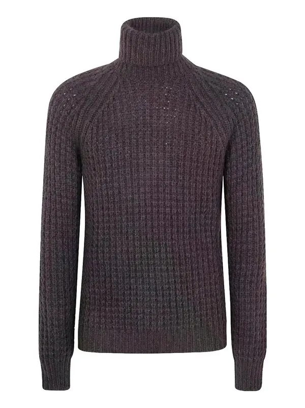 NUUR Turtleneck Ribbed Sweater - Brown